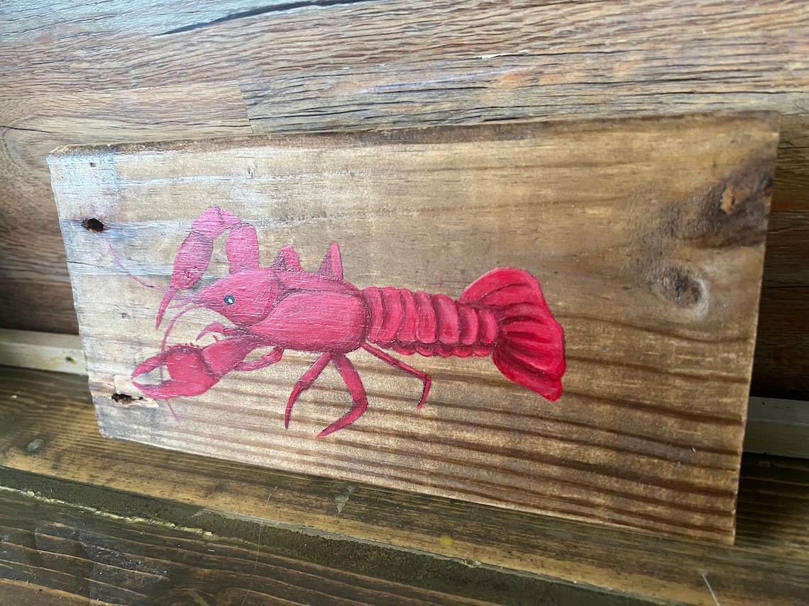 Original Hand Painted Crawfish on Wood - Etsy