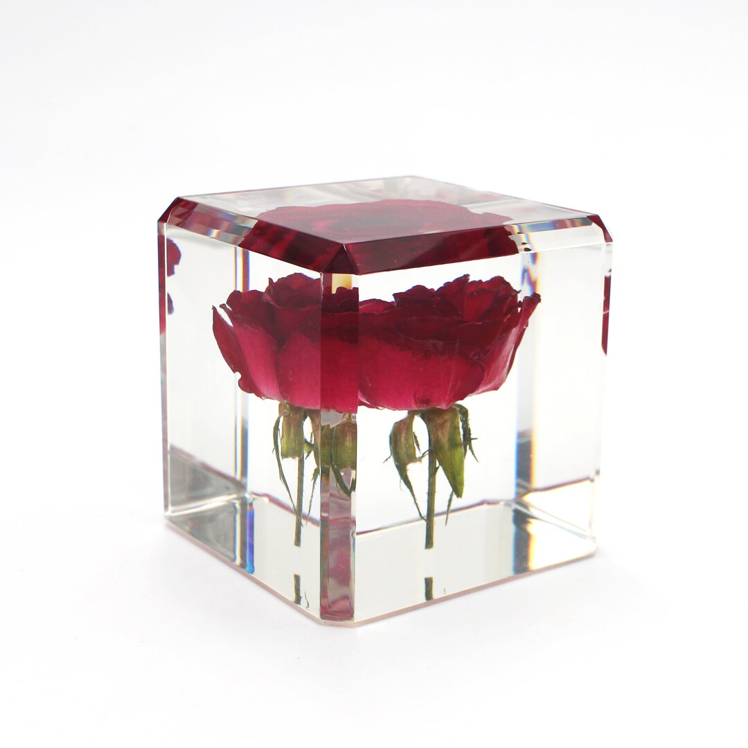 Real Red Rose Cube,forever Rose Crystals Keepsake,resin Paperweight ...