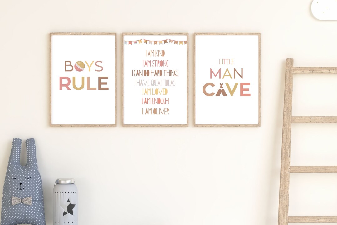 Set of 3 Boys Rule Man Cave Print, Affirmation, Kids Playroom Decor ...