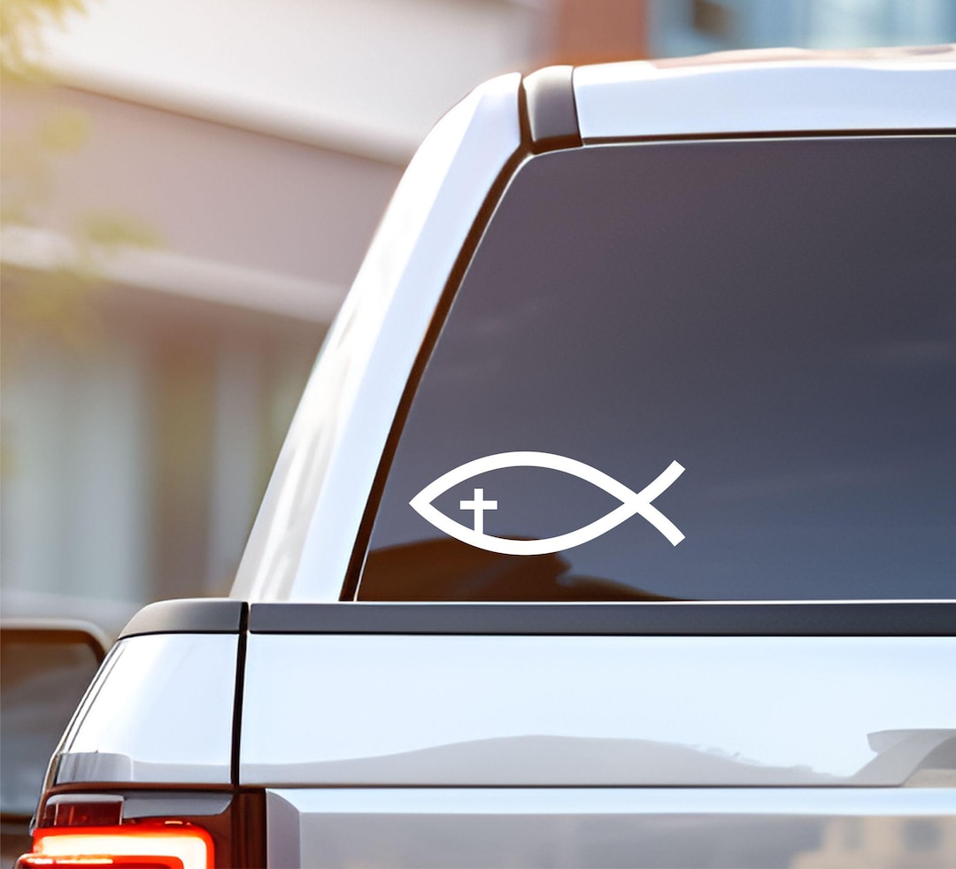 Jesus Fish With Cross Car Decal, Christian Car Decal Sticker, Water ...