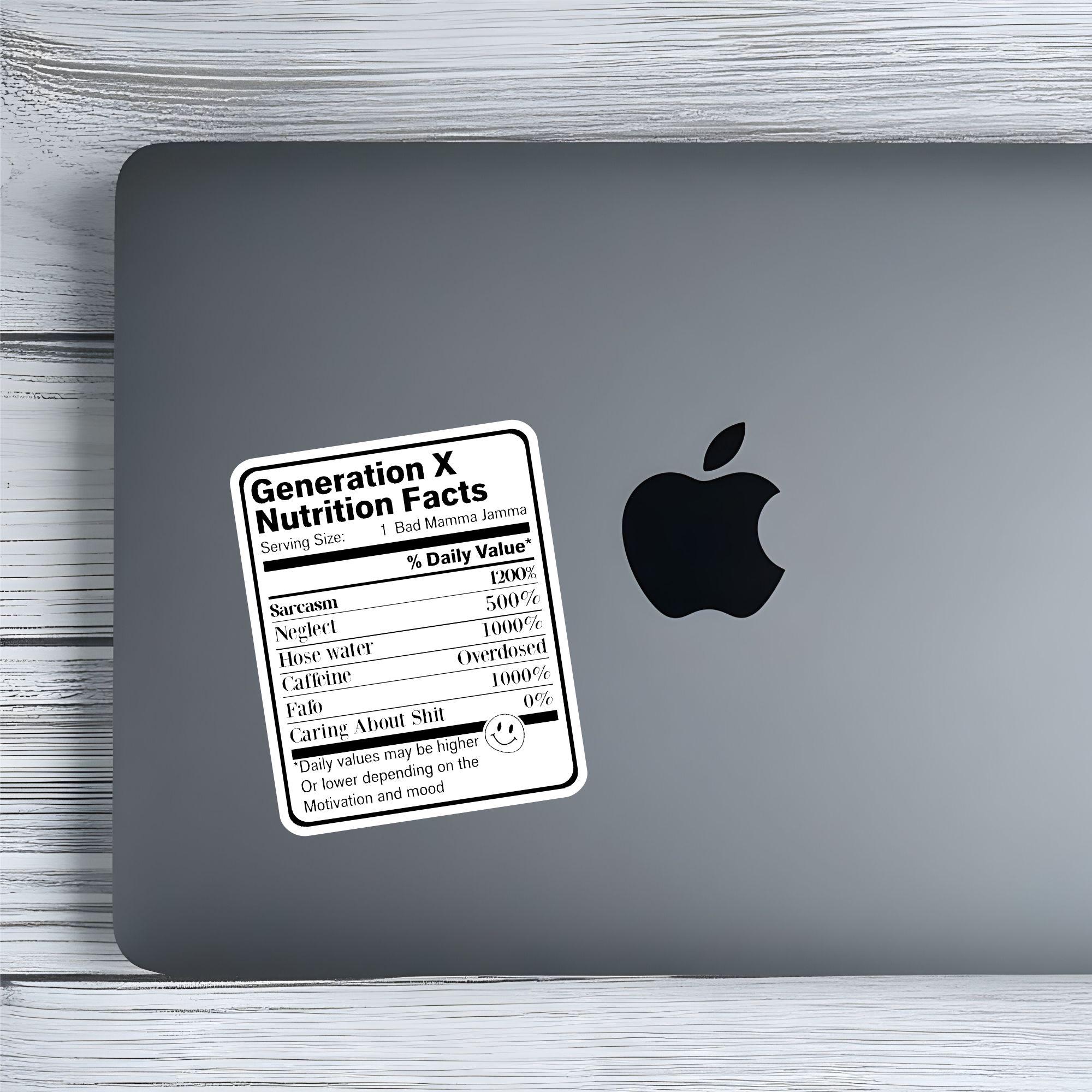 Gen X Funny Nutrition Facts Sticker, Laptop Sticker, Water Bottle ...