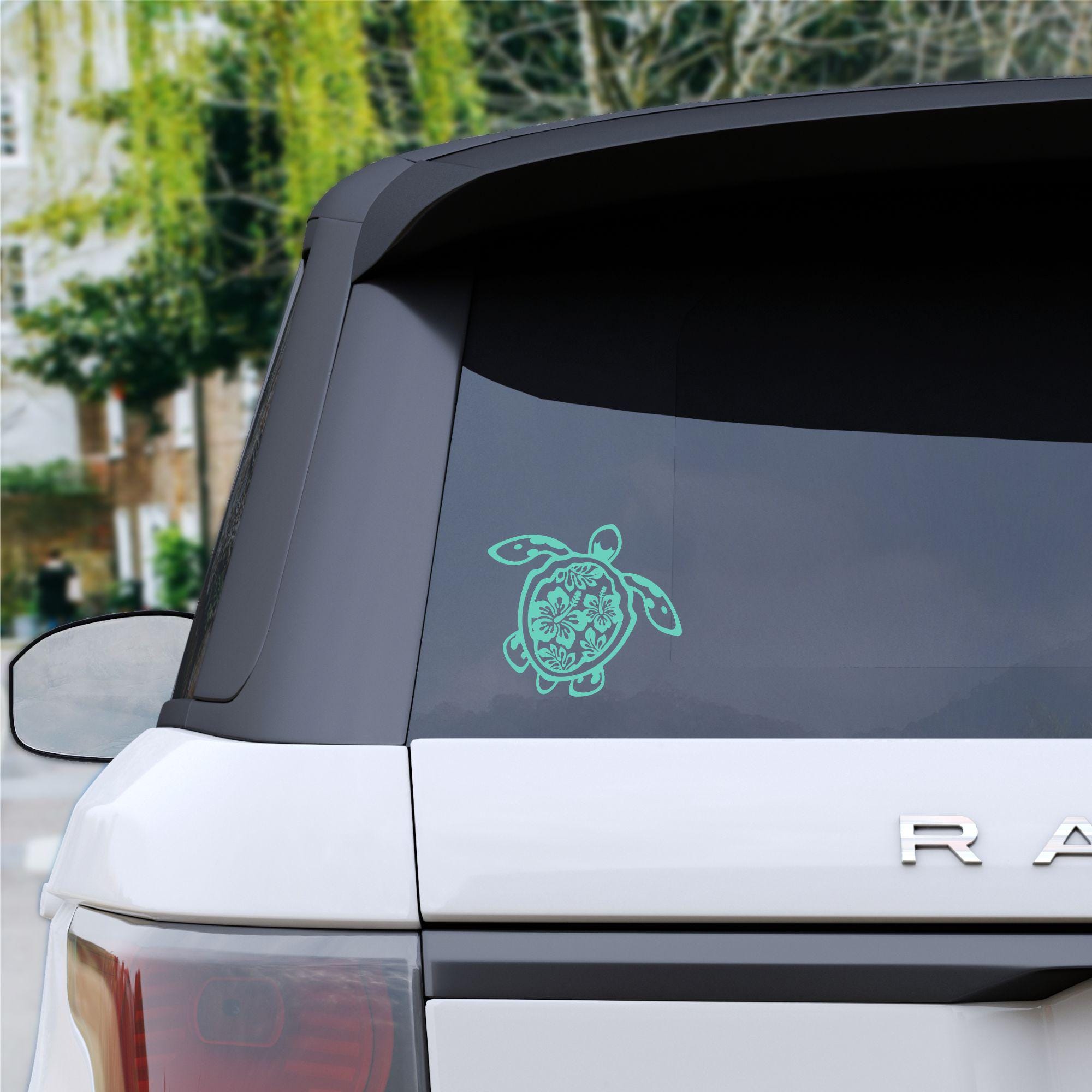 Sea Turtle With Hibiscus Flowers Decal, Ocean Vinyl Decal, Water Bottle ...