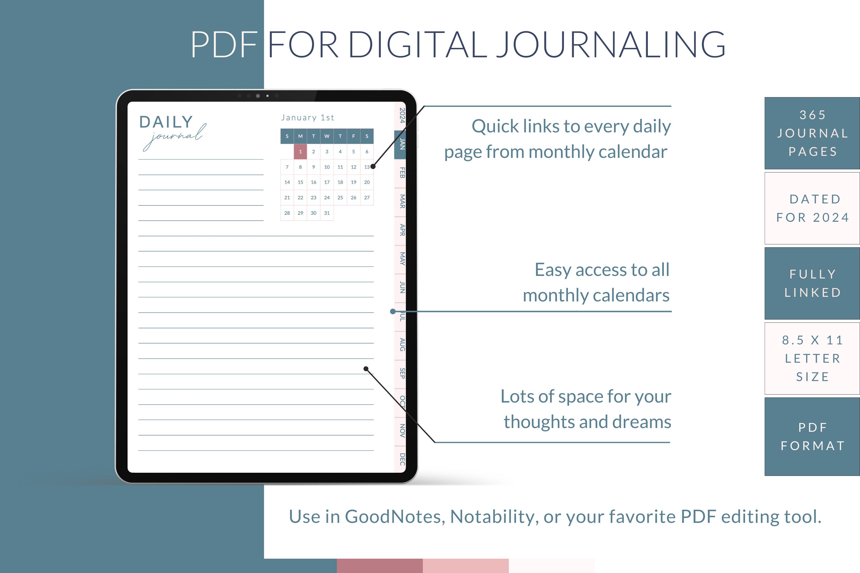 Peaceful Dream 2024 Digital and Printable Journal, Dated Journal ...