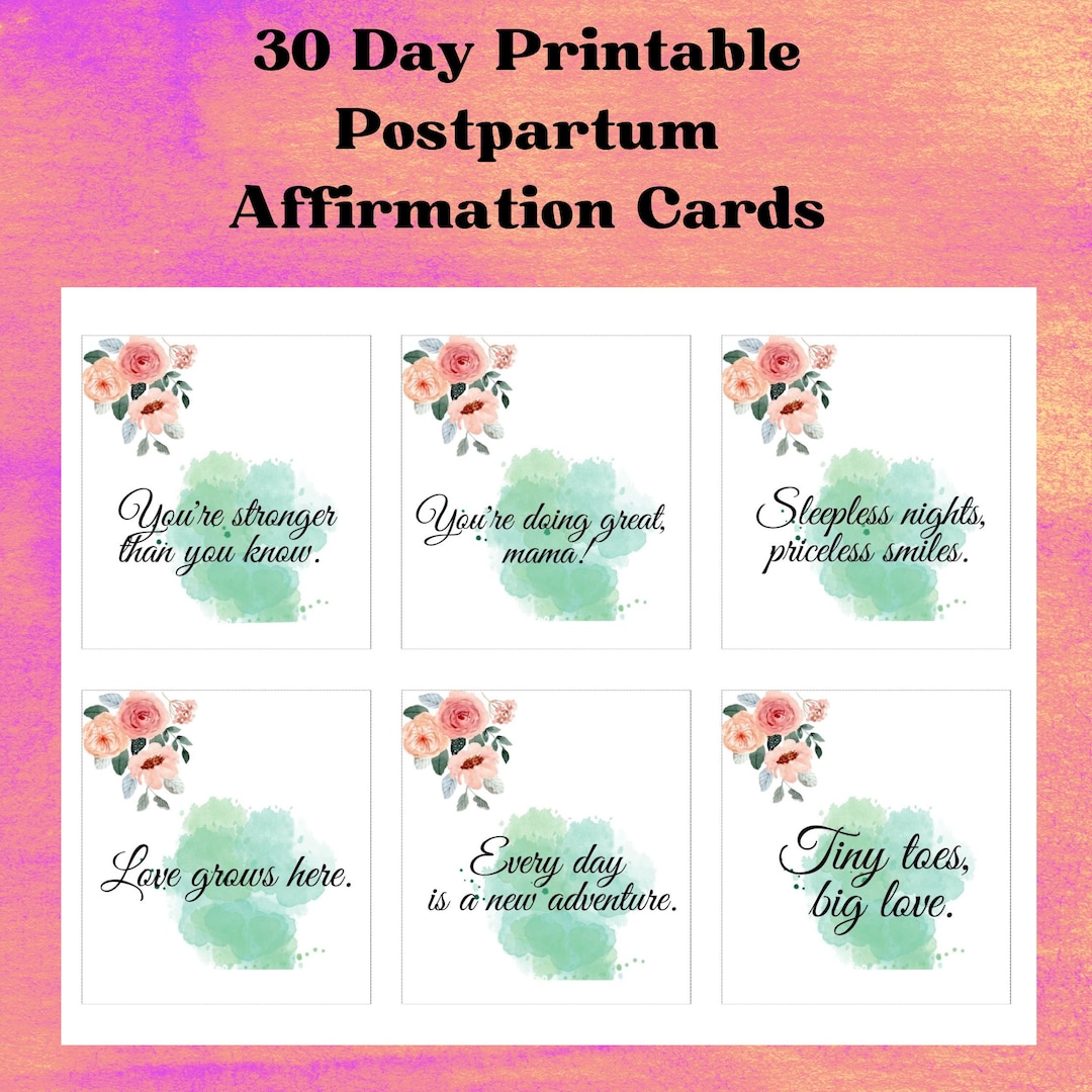 30-day New Mom Postpartum Affirmation Cards, Digital Download, Positive ...