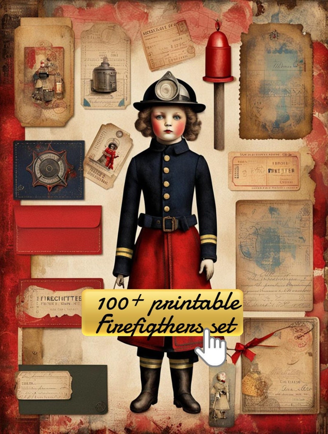 Fire Brigade Motifs Digital Design, Fire Brigade Ephemera in Vintage ...