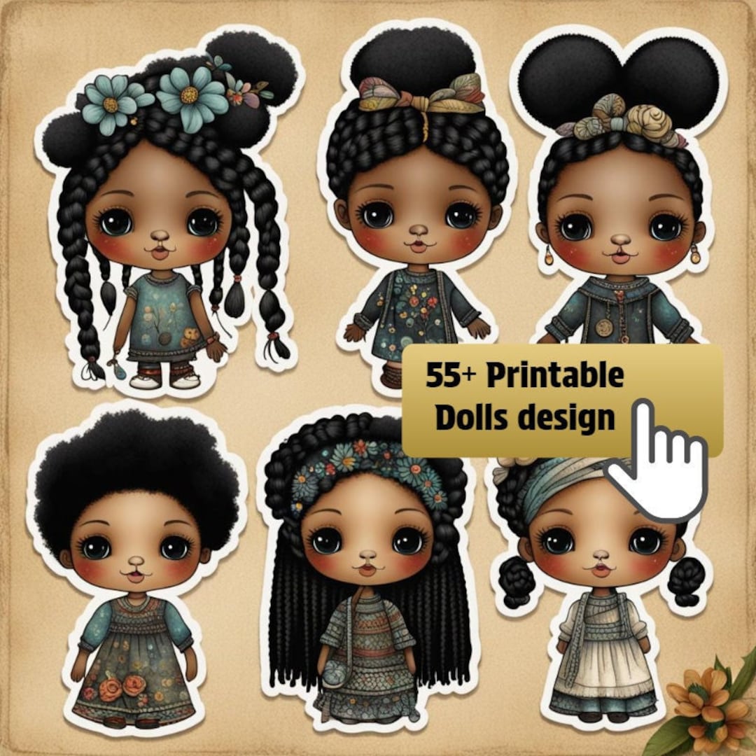 Girls Dolls Digital Stickers / Pre-cut Stickers, Girls Sticker Sheet ...