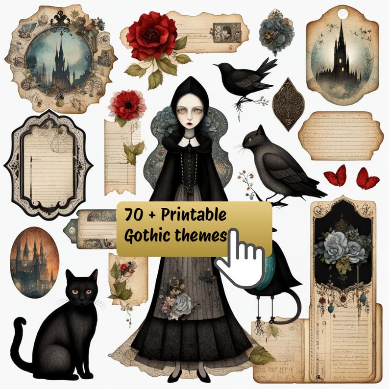 Printable Gothic Designs, Junk Journaling Ephemera, Kit, Scrapbooking ...