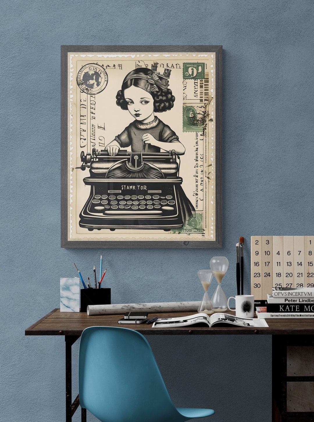 Girl Design, Vintage Typewriter Print, Postage Stamp in Vintage Style ...