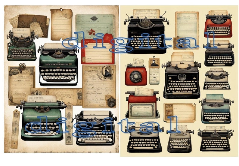 Digital Det Typewriters, Downloadable Illustrations, Office Supplies ...