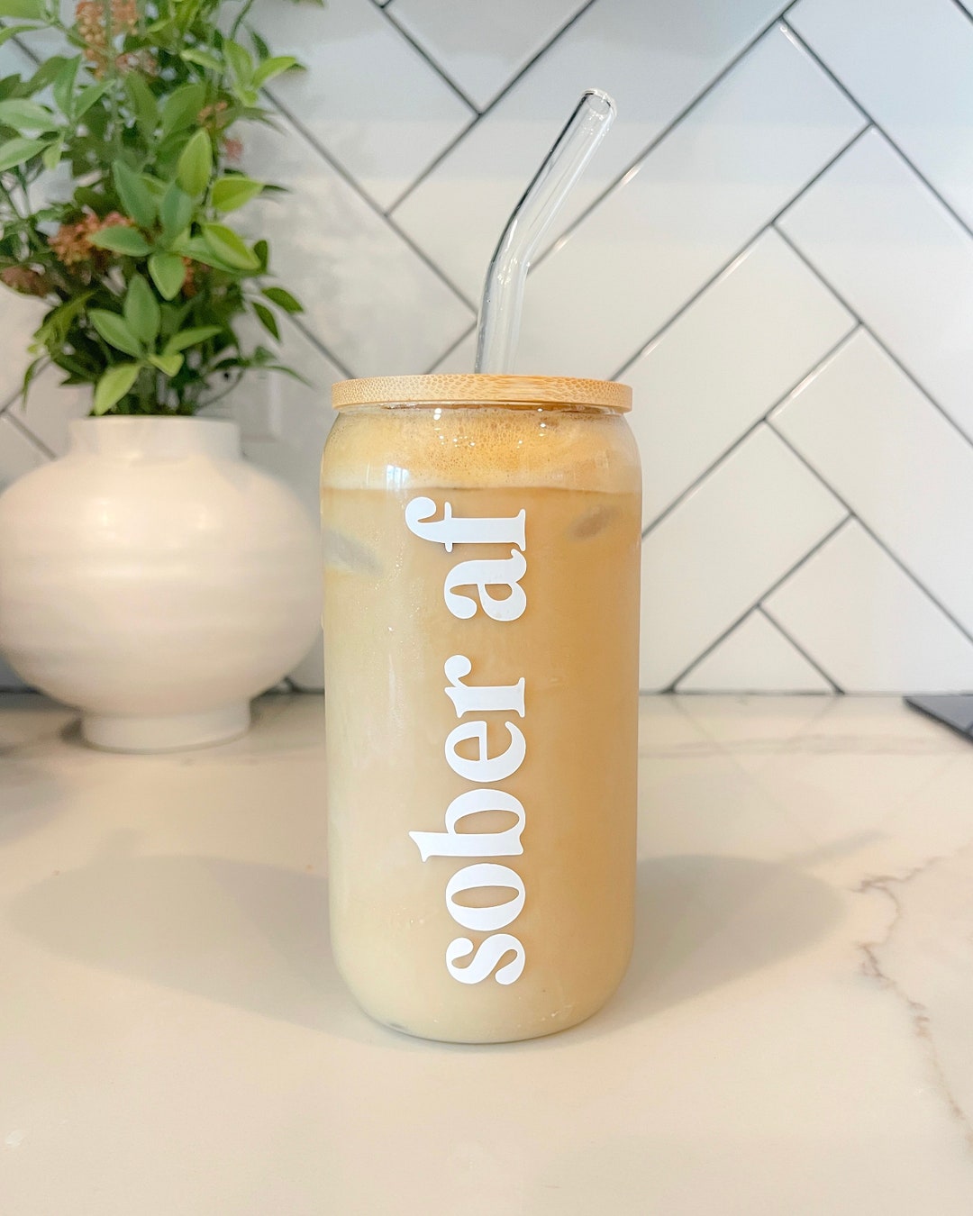 Sober Coffee Glass Can, Sobriety Mug, Sober Date Gift, Sober Gift ...
