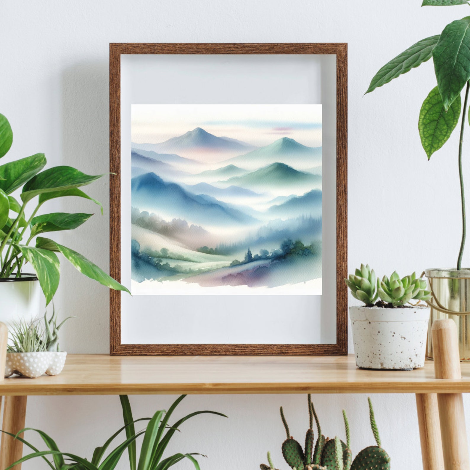 Tranquil Peaks: Soft Watercolor Mountainscape - Canvas Art Print - Etsy