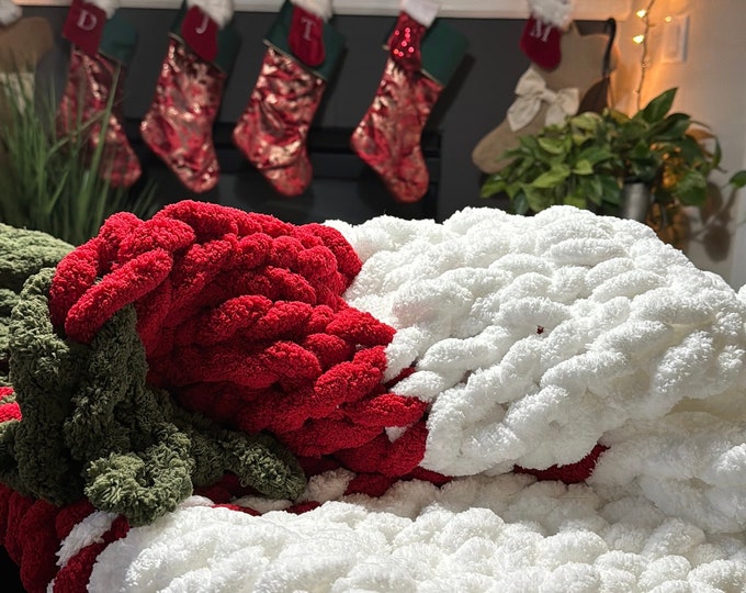 Handmade Christmas Chunky Knit Blanket | Cozy Merino Wool Throw | Large ...