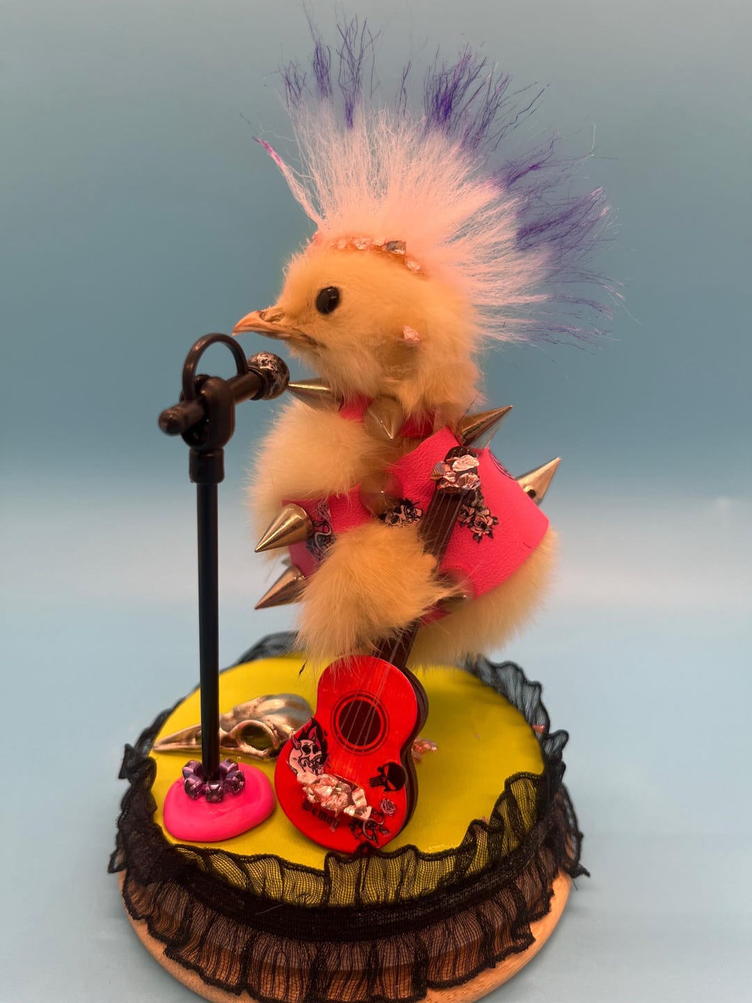 Taxidermy Punk Chicken With Pink, Skull Guitar and Matching Pink Battle ...