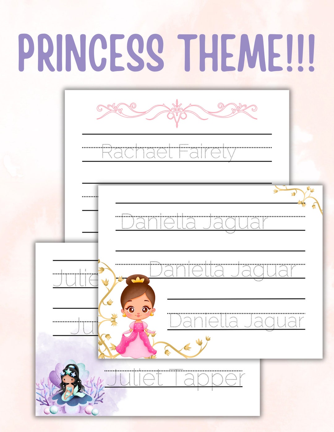 Custom Name Writing Printable, Princess Themed Tracing Worksheet ...