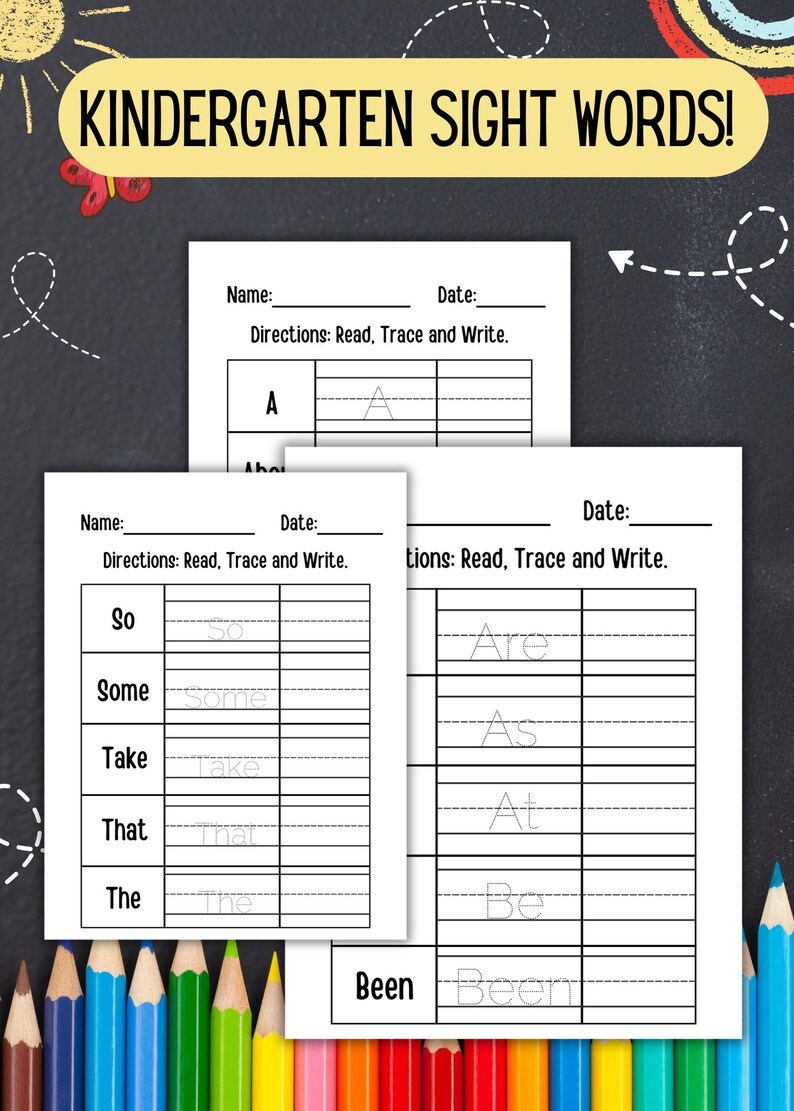 75 Educational Learning Bundle: Kindergarten Sight Words Tracing ...