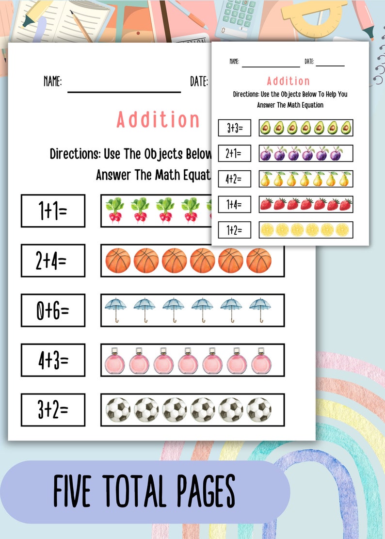 Kindergarten Addition Worksheet, Home School Worksheet, Math Activities ...