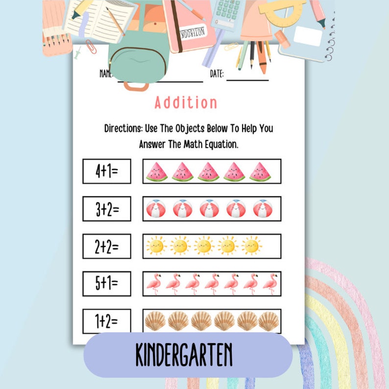 Kindergarten Addition Worksheet, Home School Worksheet, Math Activities ...