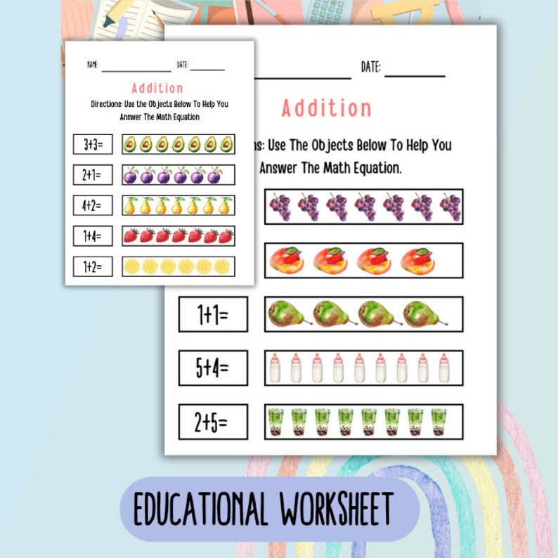 Kindergarten Addition Worksheet, Home School Worksheet, Math Activities ...