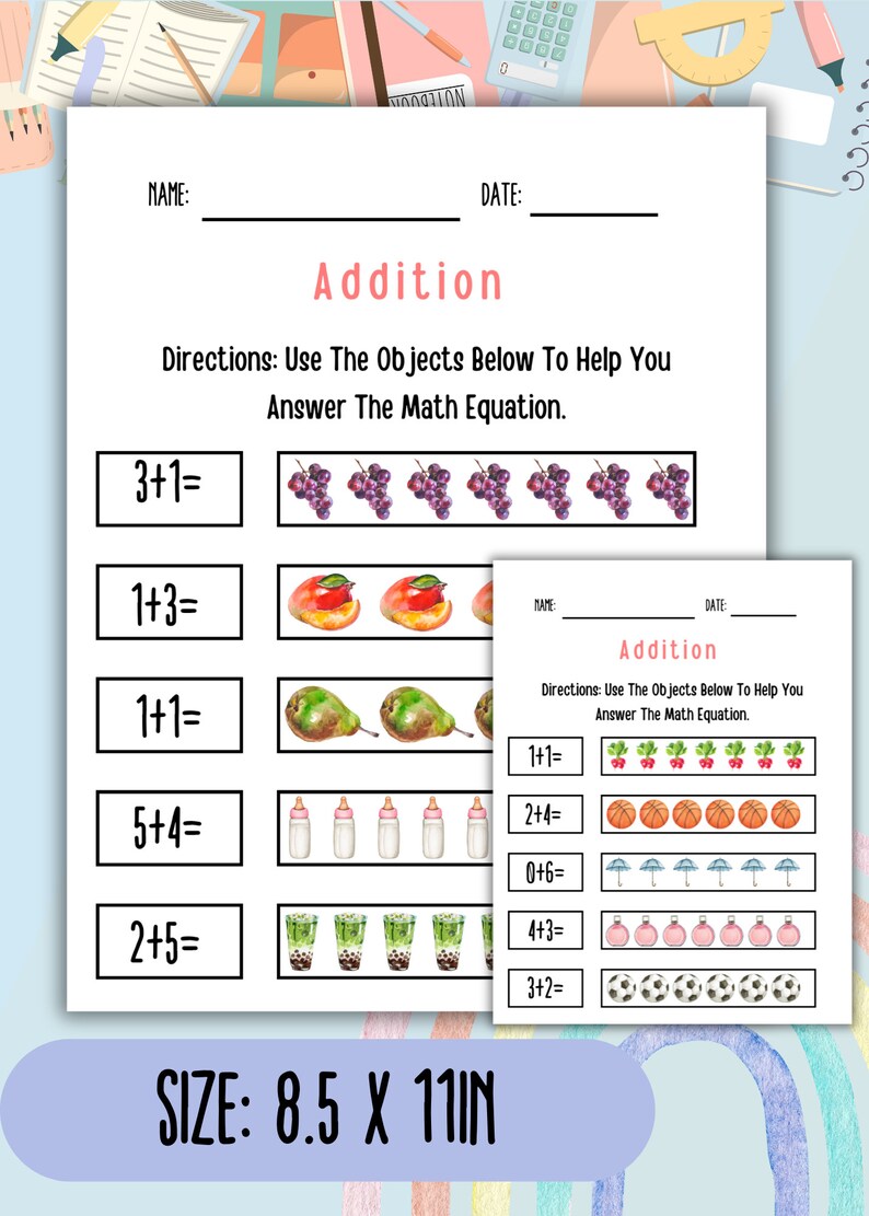 Kindergarten Addition Worksheet, Home School Worksheet, Math Activities ...
