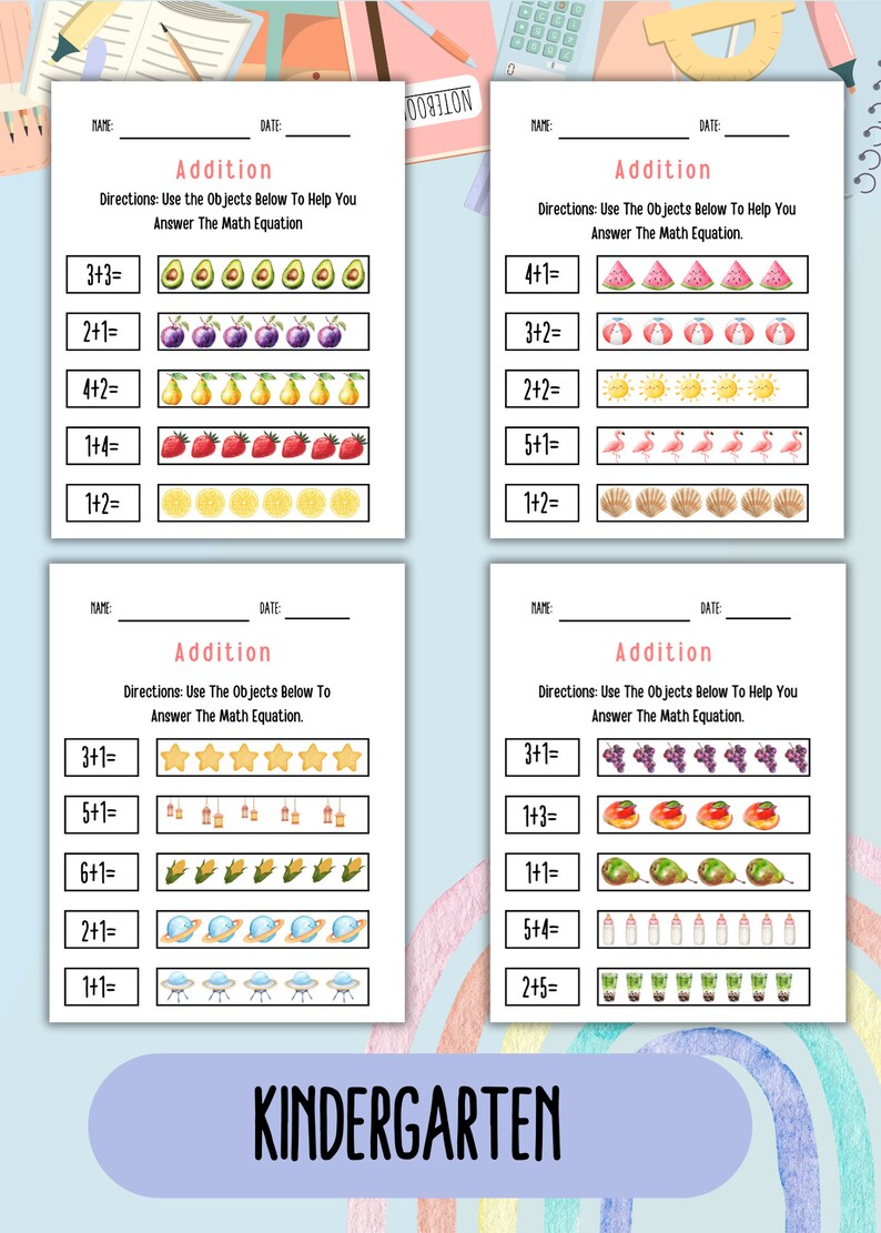 Kindergarten Addition Worksheet, Home School Worksheet, Math Activities ...