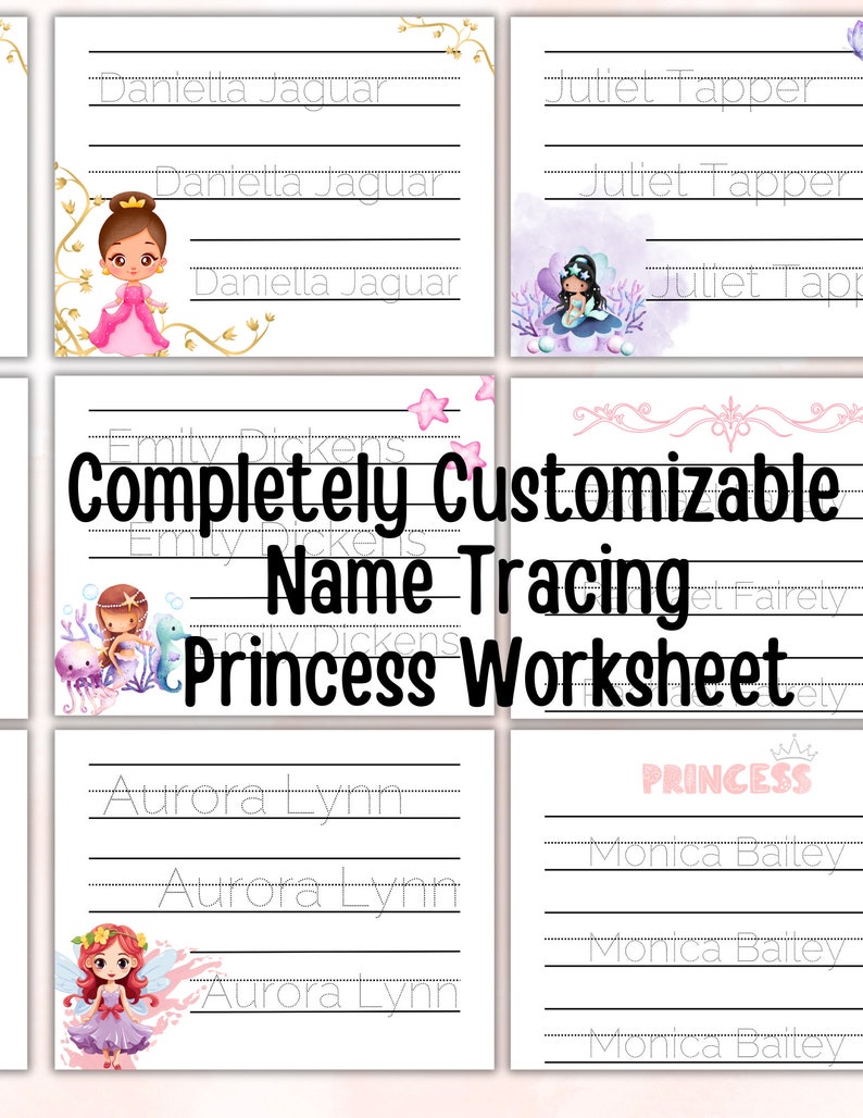 Custom Name Writing Printable, Princess Themed Tracing Worksheet ...