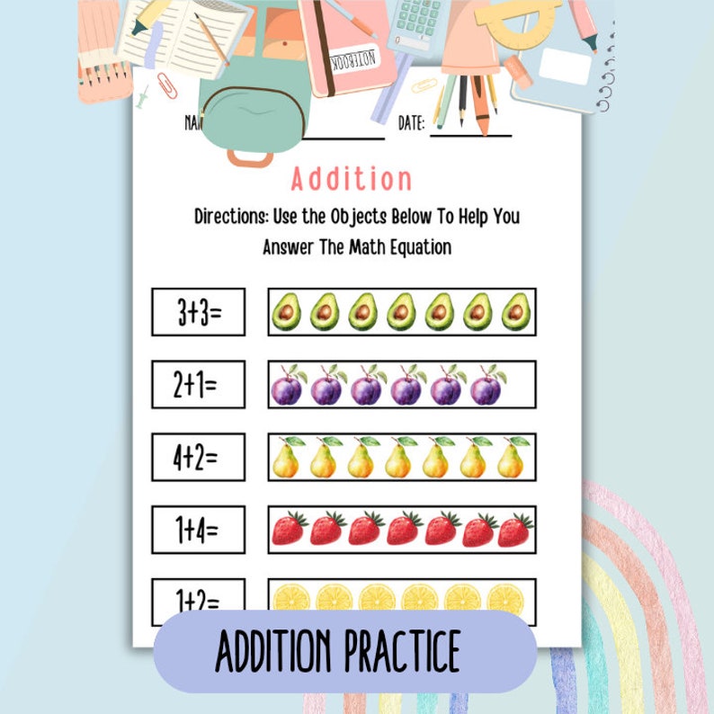 Kindergarten Addition Worksheet, Home School Worksheet, Math Activities ...