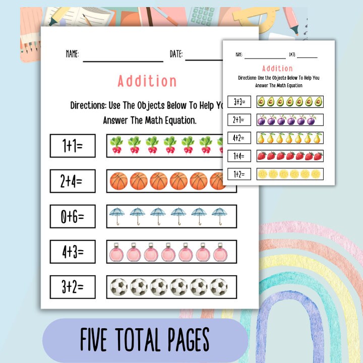 Kindergarten Addition Worksheet, Home School Worksheet, Math Activities ...