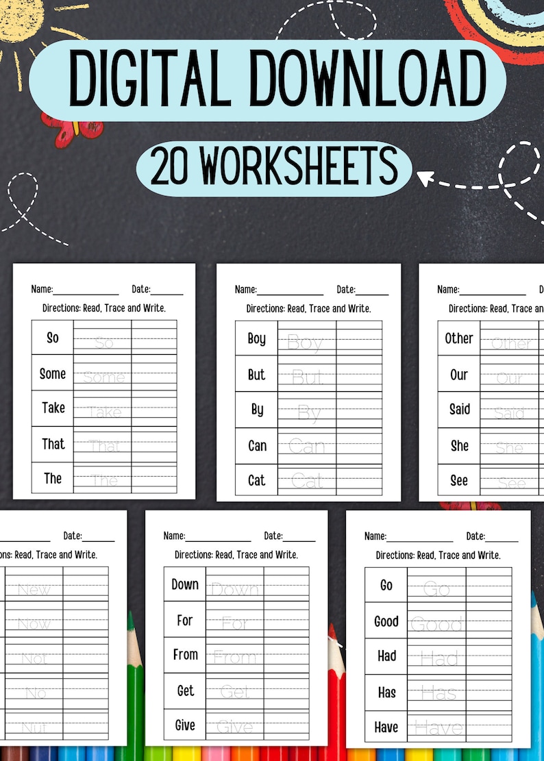 75 Educational Learning Bundle: Kindergarten Sight Words Tracing ...