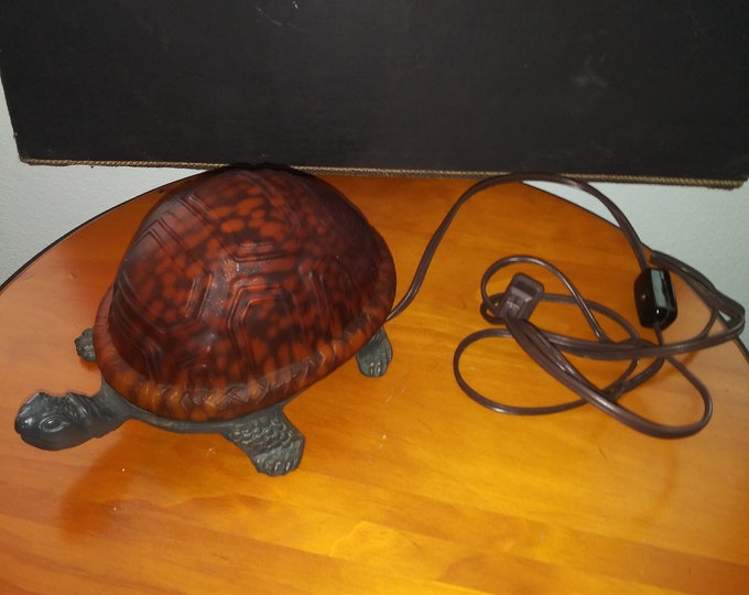 Vintage Turtle Amber Glass Shell Table Lamp Night Light Tiffany Style ...