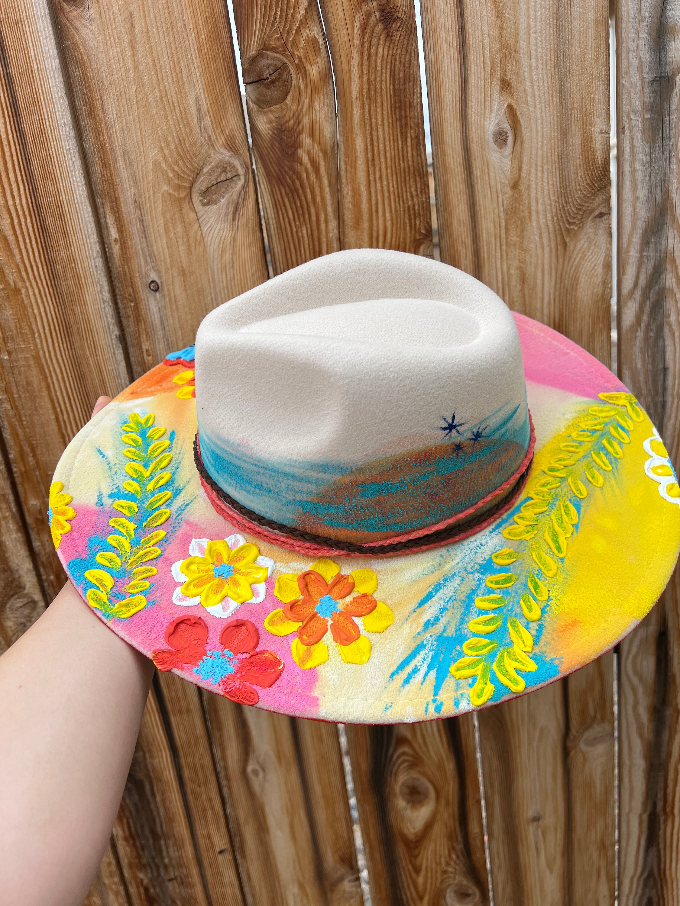 Tropical Dreams Wide Brim Fedora Hat | Hand Painted Hat | Floral Hat ...