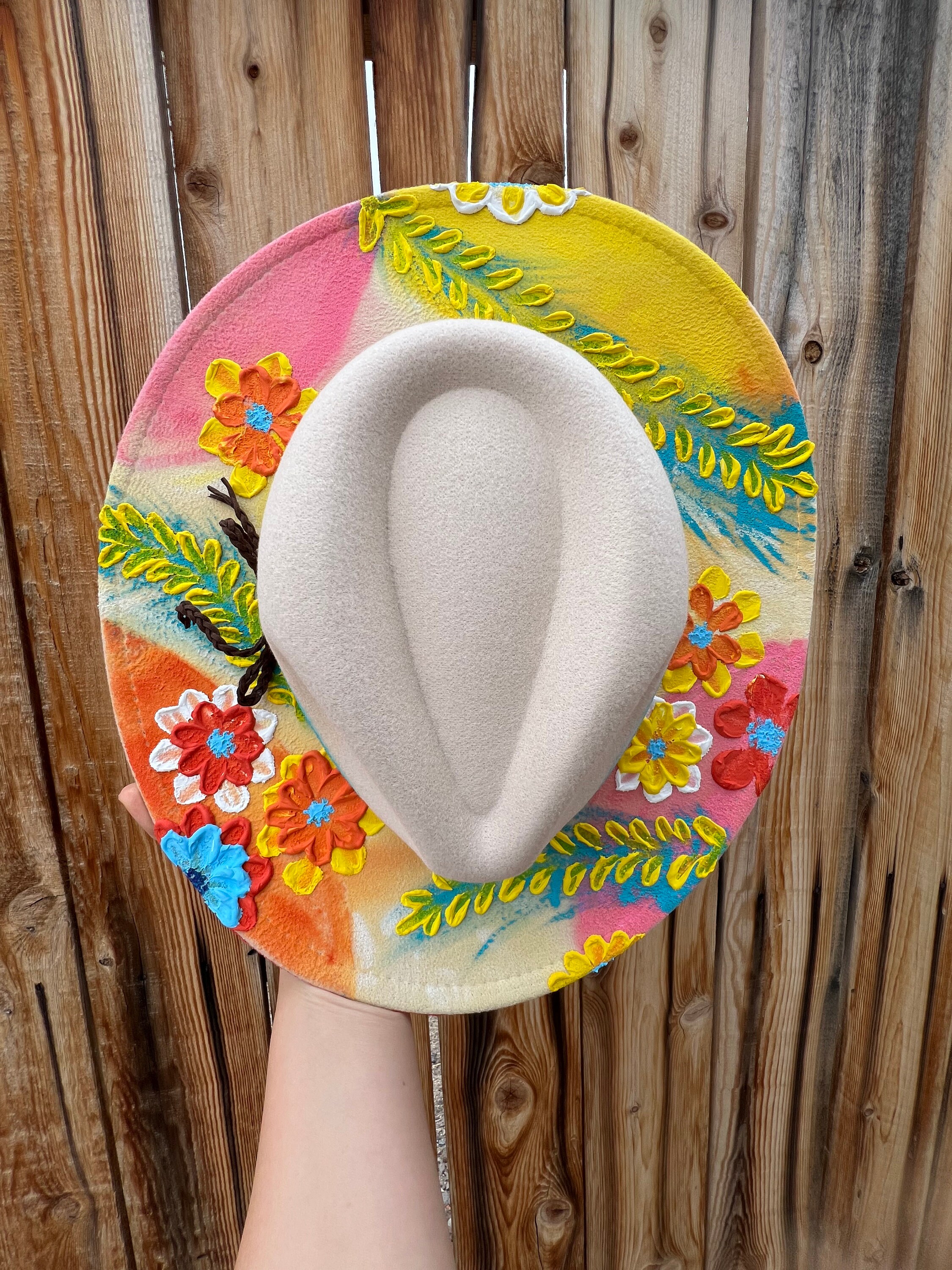 Tropical Dreams Wide Brim Fedora Hat | Hand Painted Hat | Floral Hat ...