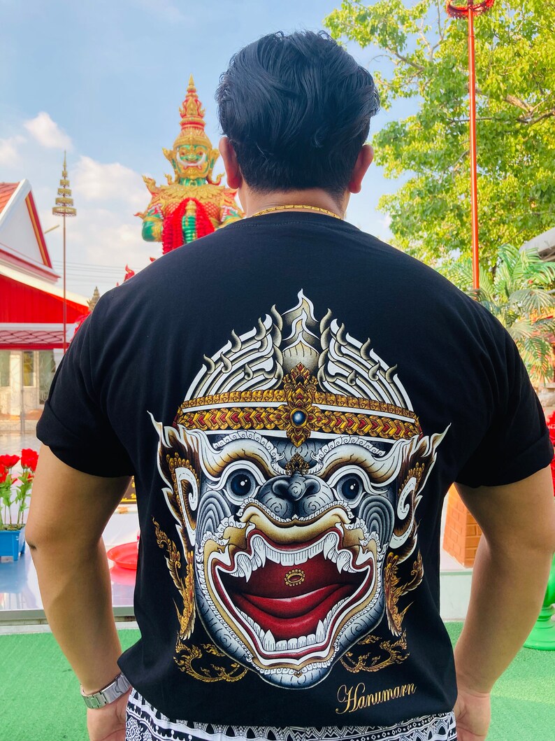 Premium Hanuman Monkey King Warrior Textured Graphic T-shirt - Thai ...
