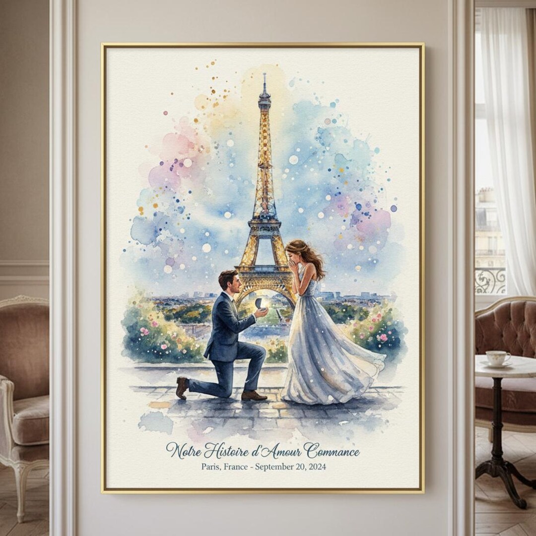 Proposal Portrait, Engagement Location Art, Custom Proposal Painting ...