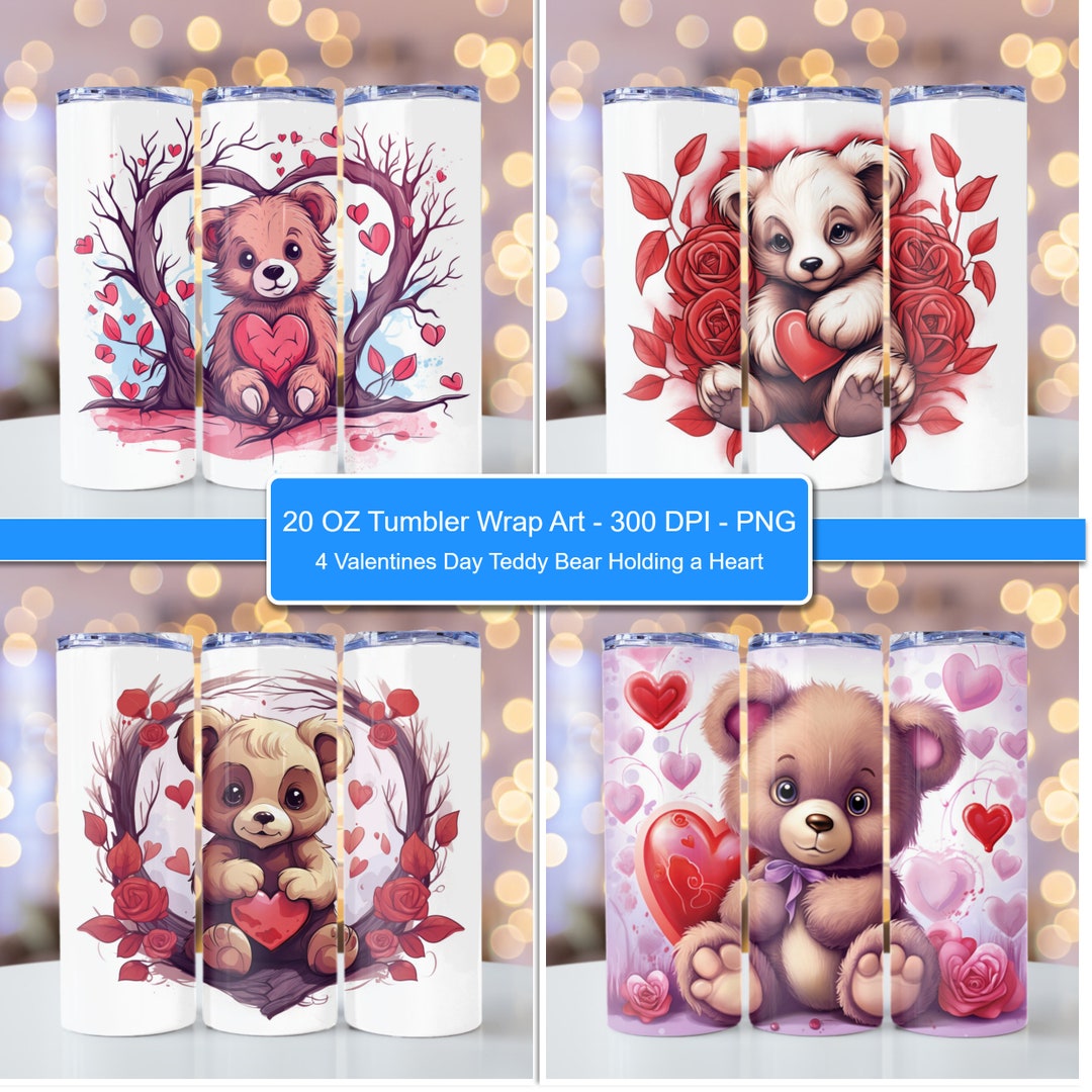 Valentine Teddy Bear Heart Design for 20 OZ Tumbler Romantic Gift Idea ...