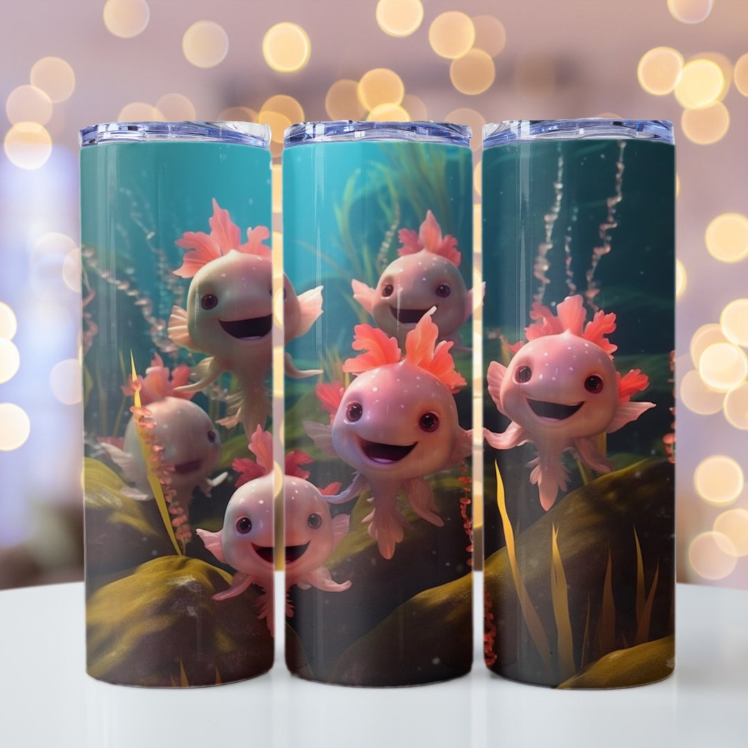 Charming Axolotl Gathering 20 OZ Tumbler Wrap Heartwarming Scene ...
