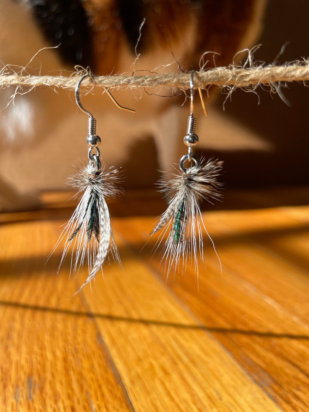 Fly Tying Inspired Earrings Duck Side Feathers, Peacock Sword, Deer ...