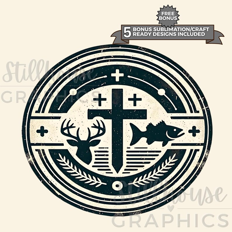 Deer and Fish Cross PNG, Christian Hunting Fishing Badge, Faith ...