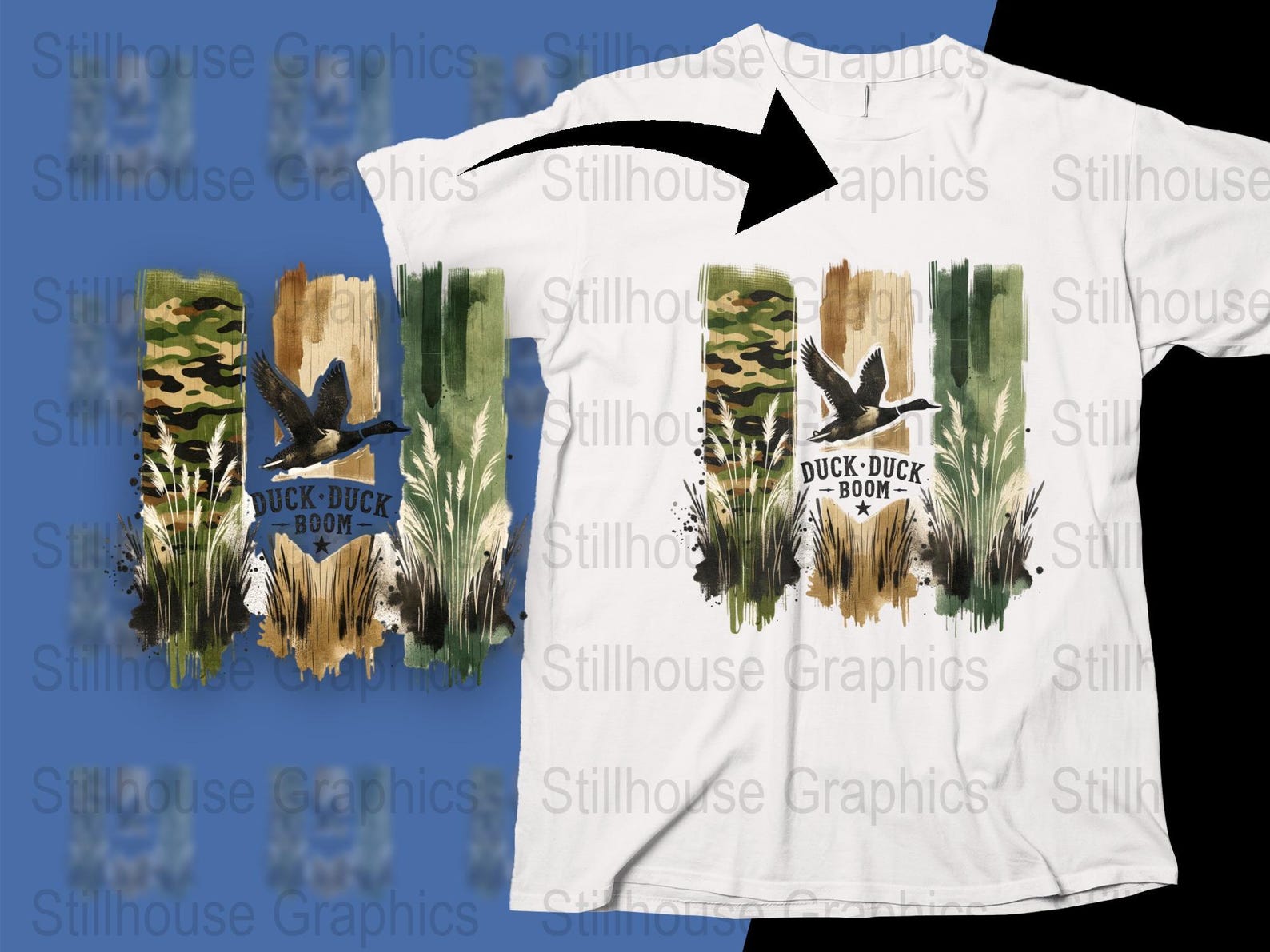 Duck Duck Boom PNG, Bold Script Camo Brush Stroke Hunting Shirt Design ...