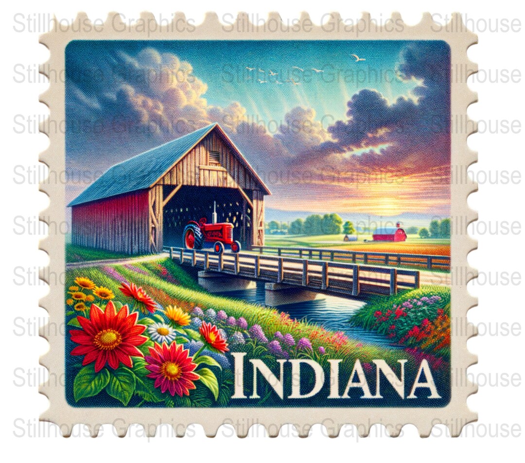 Indiana Stamp State PNG, Vintage Stamp Sublimation Design, USA State ...