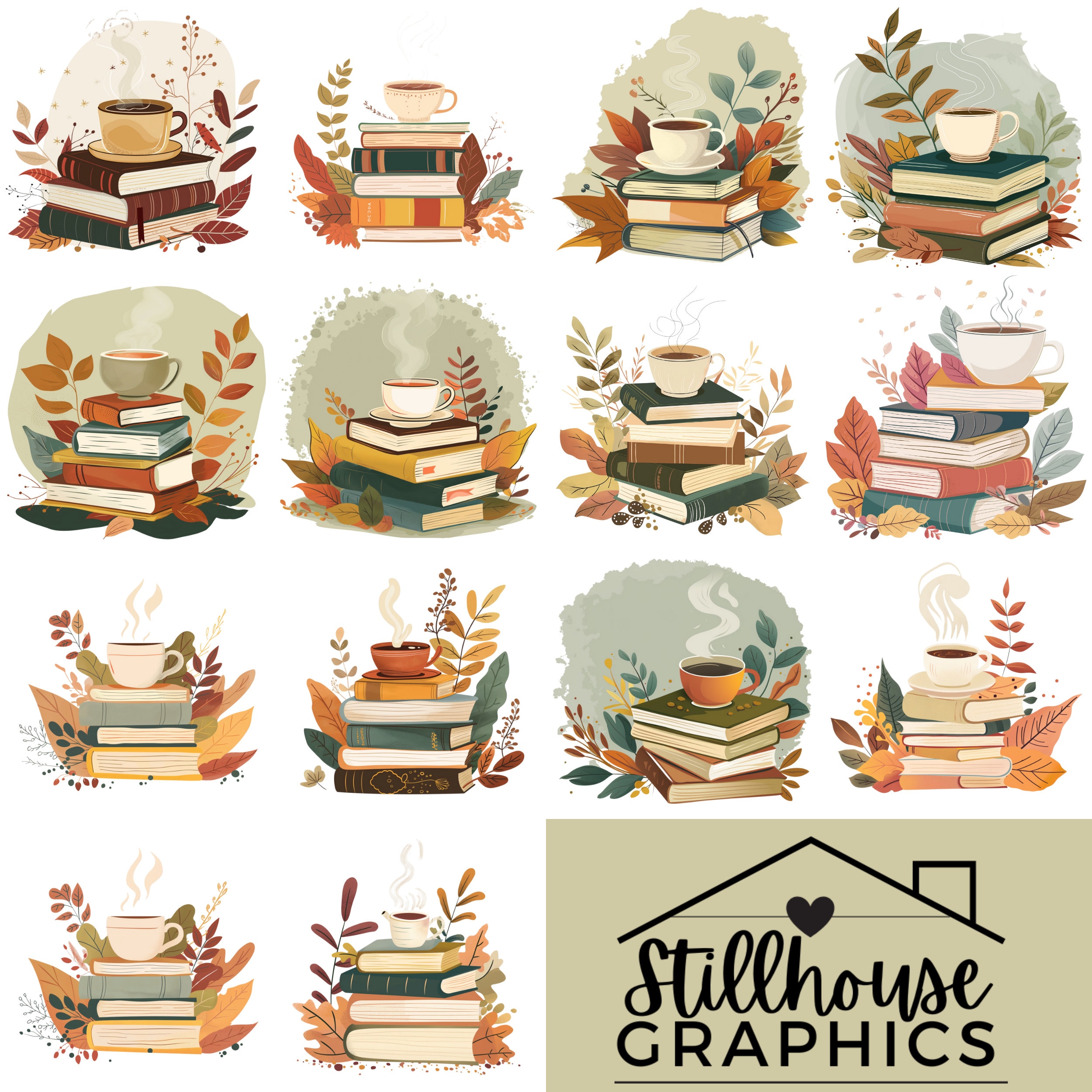Boho Fall Stack of Books Clipart Bundle | Bookish Graphics | Pngs ...