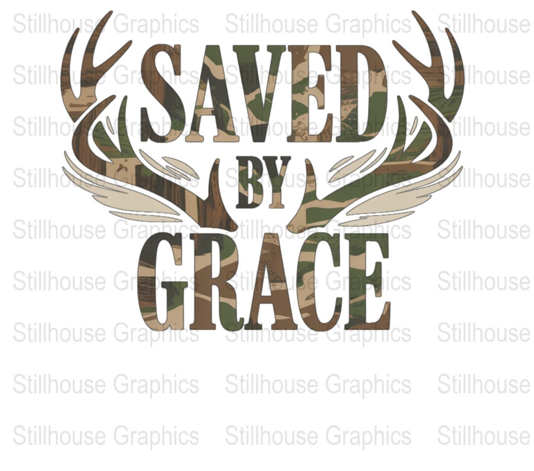 Saved by Grace PNG, Christian Deer Hunting Design, Camo Whitetail Buck ...