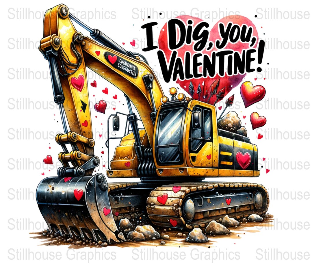 Construction Excavator Cute Boys Valentine Sublimation PNG for Digital ...