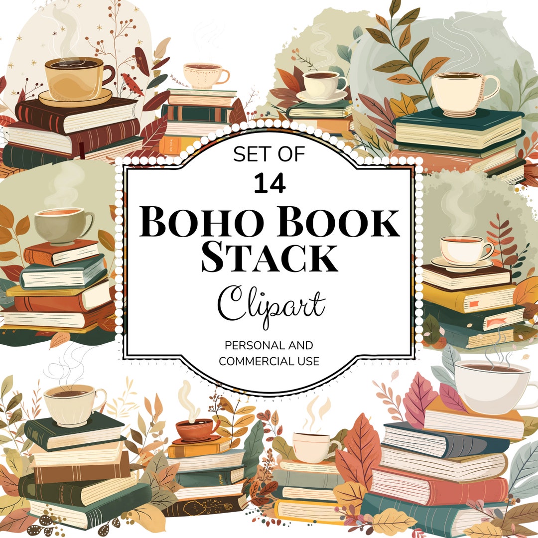 Boho Fall Stack of Books Clipart Bundle | Bookish Graphics | Pngs ...