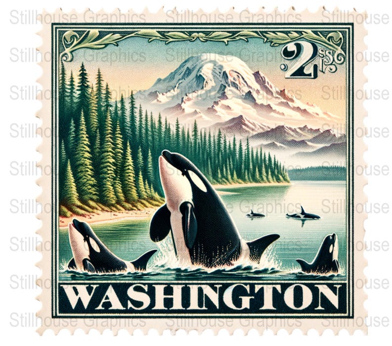 Washington Stamp State PNG, Vintage Stamp Sublimation Design, USA State ...