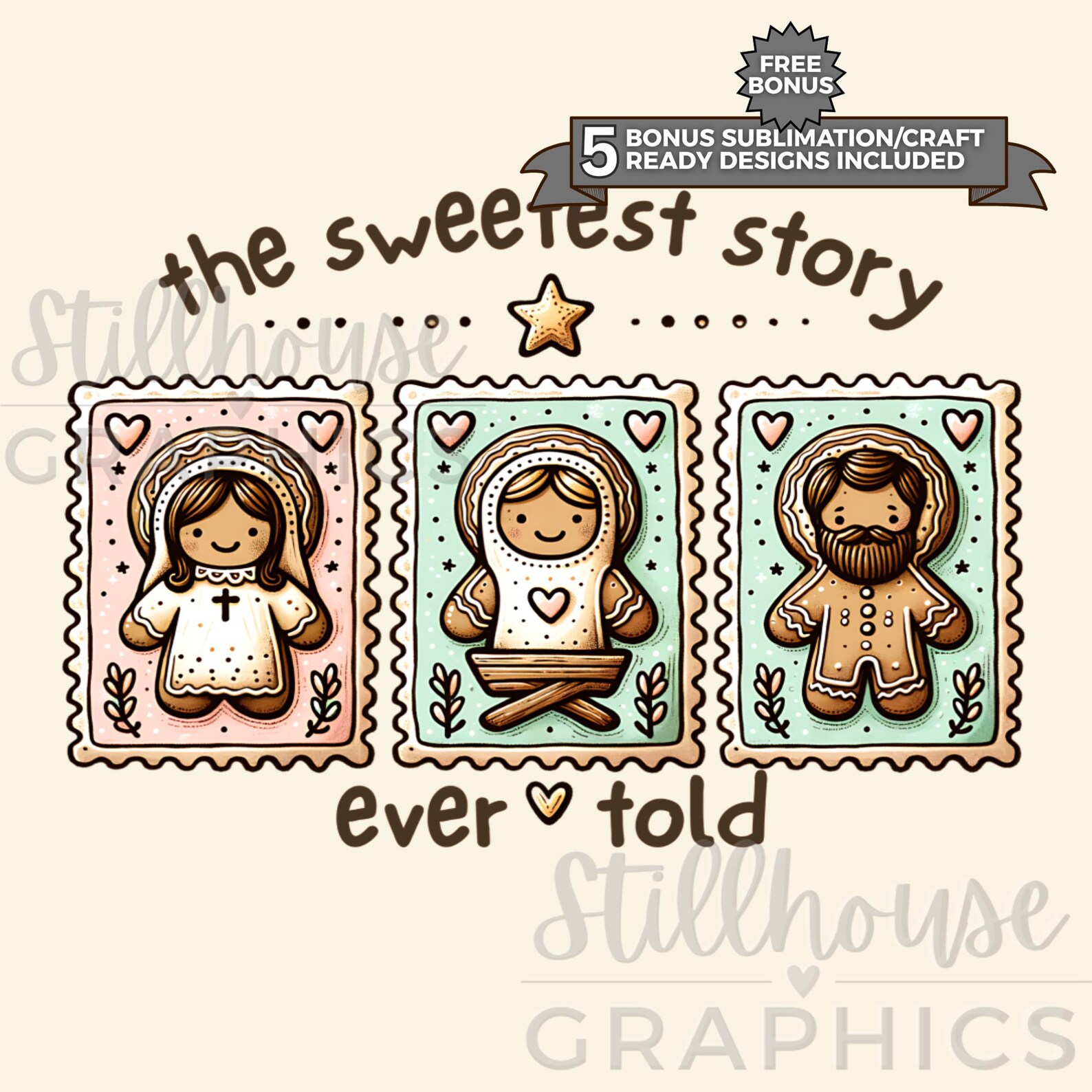 Doodle Gingerbread Nativity Scene PNG, Cute Christian Christmas Clipart ...