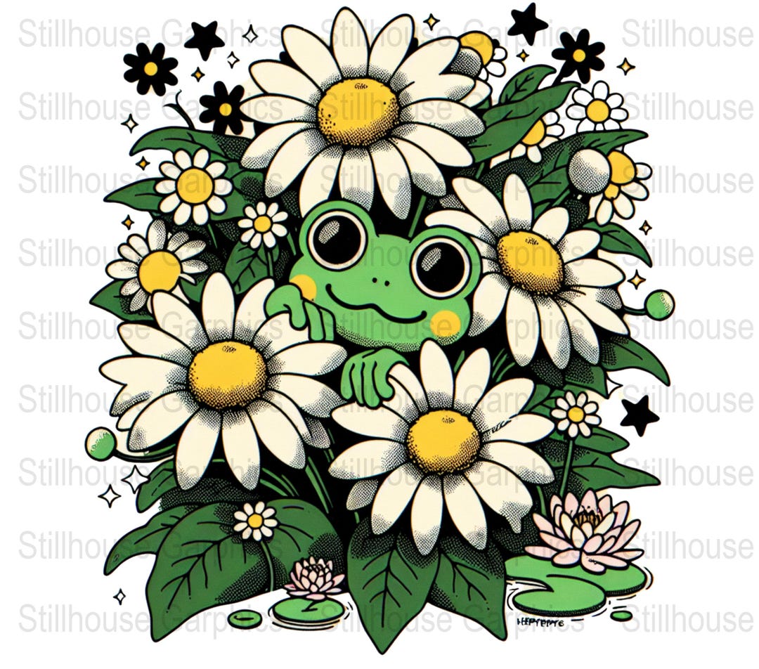 Cute Daisy and Frog PNG, Kawaii Frog Png, Funny Frog Sublimation Design ...