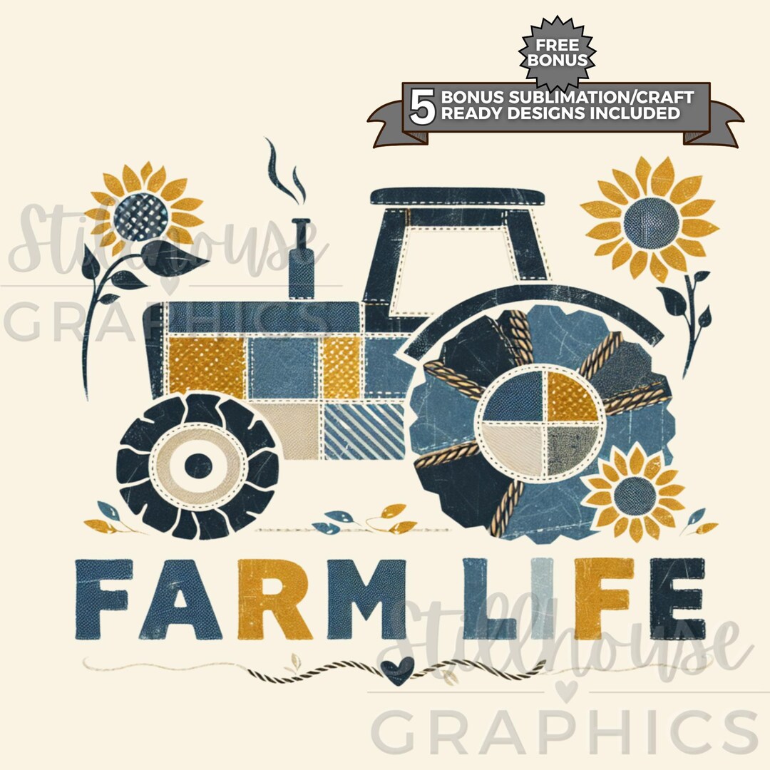Farm Life Png, Homestead Png, Farm Wite Patchwork Tractor Design, Retro ...