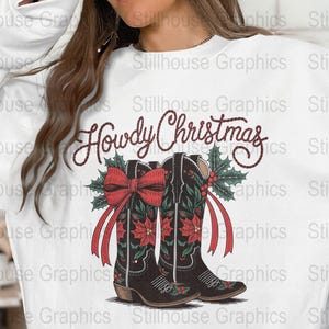 Howdy Christmas Boots Png, Cowboy Coquette Bow, Western Christmas Png ...
