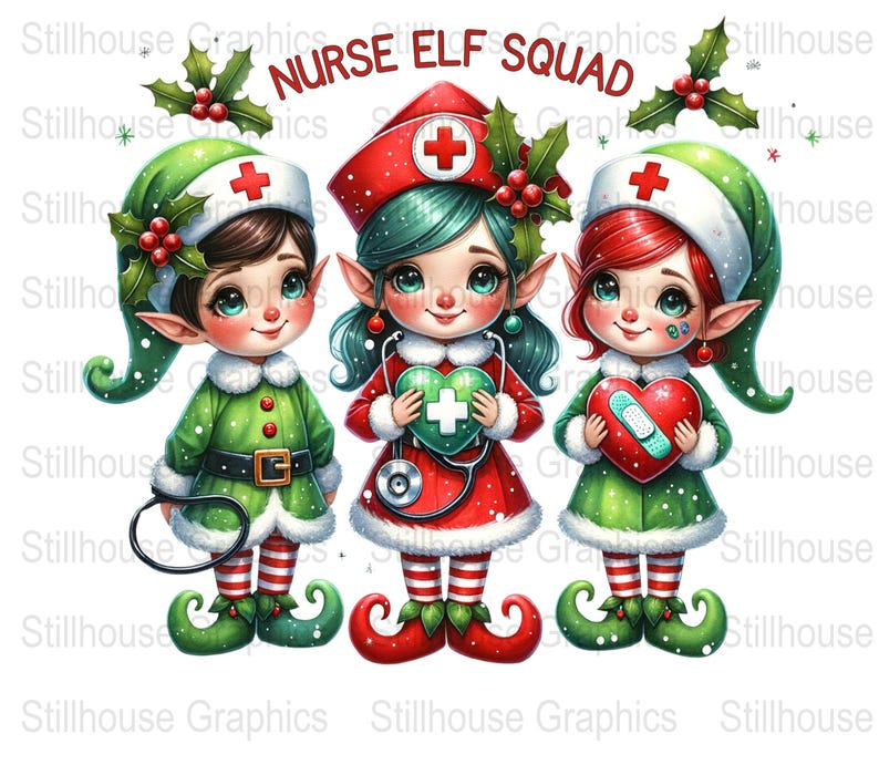 Christmas Nurse Elf Squad Png Cute Xmas Nursing Sublimation Art for ...