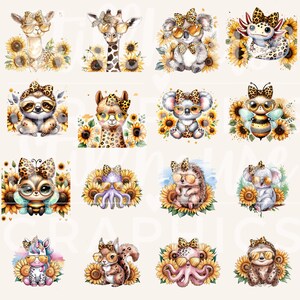 Cute Boujee Sunflower Animals Clipart Bundle Bookish Graphics Pngs ...